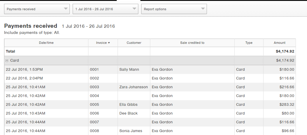 Payment received report – Baxus